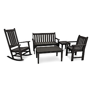 Polywood Vineyard 5-Piece Bench & Rocking Chair Set (Black)