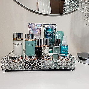 Hedume Crystal Cosmetic Makeup Tray, 12.3" x 8" Mirrored Vanity Tray, Large Jewelry Trinket Organizer Tray, Ornate Decorative Tray for Dresser Countertop Wedding Home Bathroom