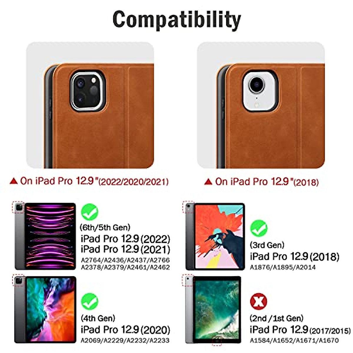 auaua Case for iPad Pro 12.9 6th/5th/4th/3rd Generation 2022/2021/2020/2018, Slim Durable Leather Stand Cover with Pencil Holder, Auto Sleep/Wake (Brown)