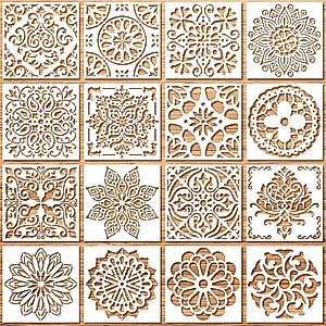 32 Pcs 6 x 6 inch Mandala Painting Stencils, Stencils for Painting on Wood, Rangoli Stencils, Art Supplies, Flower Stencils Painting Template for Floor Wall Tile Fabric Wood Stencils DIY Decor