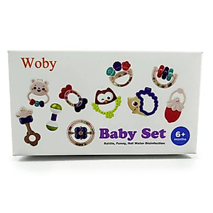 Woby 10pcs Baby Toys Rattles Set, Toddlers Chewing Teething Toys Grab Shaker Hand Bells and Spin Rattle Musical Toy Playset Early Educational Gift Toys for Baby Newborn Infant 6-12 Months