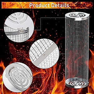 2Pcs Rolling Grilling Basket,Round Stainless Steel BBQ Grill Mesh,With Oven Mitts,Fork,Stainless steel brush and BBQ Grill Basket for Vegetables, French Fries, Fish,Meat