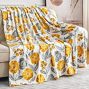 BEDELITE Fleece Throw Blanket for Couch and Bed 60" X 70", 350GSM Thick & Warm Oversized Fall Blanket - Farmhouse Boho Soft Cozy Fuzzy Blankets(Yellow Floral)