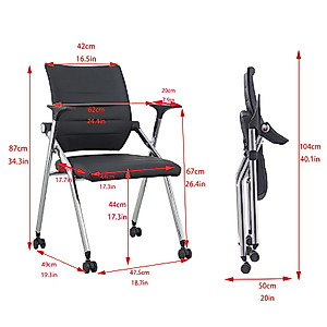 Folding office chair with wheels portable,comfy chair for desk,Home office chair ergonomic desk chair leather padded seats,desk chair for bedroom,conference training chairs for adults livingroom,black