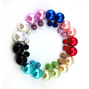 AHIER 9 Pairs Bling Rhinestone Polymer Clay Studs Pearl Button Earrings, Double Ball Earring, Jewelry Piercing Ear Ring