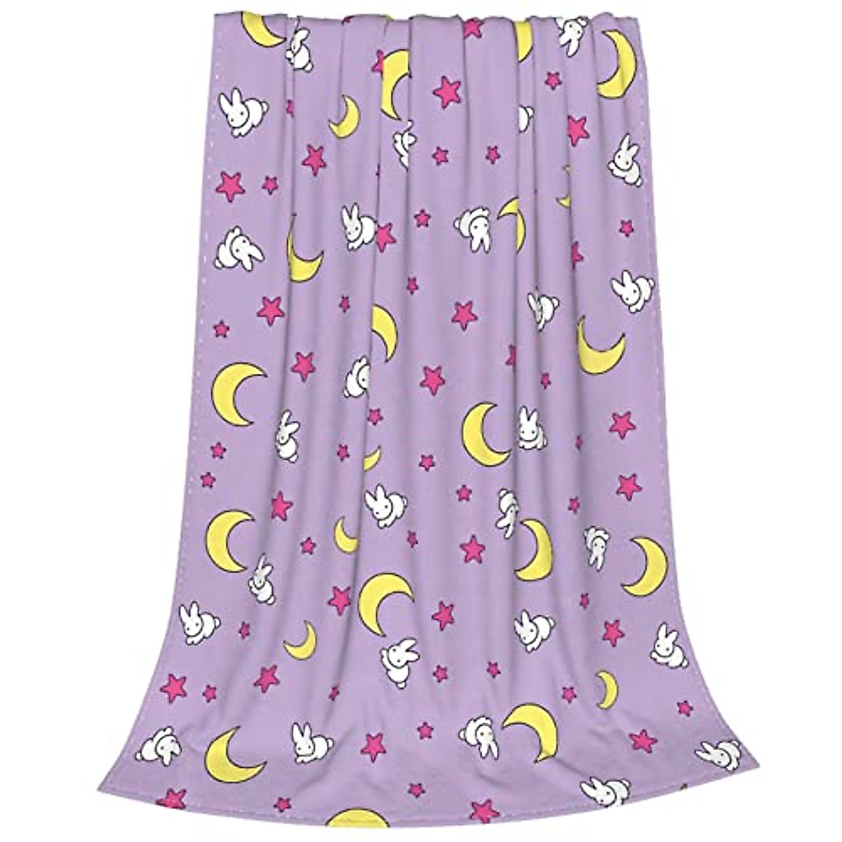 Qazyyi Usagi Blanket Rabbit Moon Pattern Throw Blanket Bedding Room Decor Flannel Blankets for Bed Sofa 80"x60"