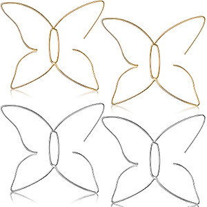Hinly 2 Pairs Large Butterfly Earrings Dainty Gold Big Hollow Butterfly Earrings Silver Metal Butterfly Hoop Earrings Boho Dangle Beach Earring Statement Dangle Oversized Hoop Earring (Bright Style)