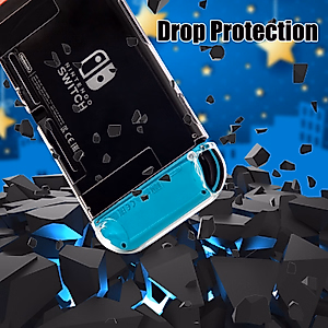 Switch Clear Case, Dockable Protective Hard Cover Case for Nintendo Switch and Soft TPU Grip Case for Joy-Con with Tempered Glass Screen Protector and Thumb Stick Caps (NOT for Switch OLED)