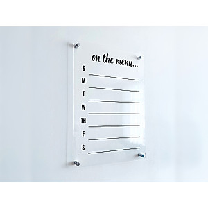Menu Planner Acrylic Weekly Wall Calendar - Personalized Dry Erase Board, Menu Board for Wall, Weekly Calendar, Housewarming Gift, Menu Board for Kitchen (14"x18", Standard Package)