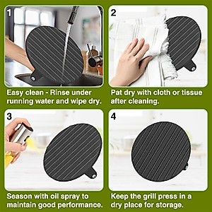 Wildone Burger Press, 7" Round & 8.2"X4.3" Rectangle Heavy-Duty Cast Iron Smash Bacon Press Meat Steak with Wood Handle for Griddle, Sandwich, Panini, Nonstick Pan