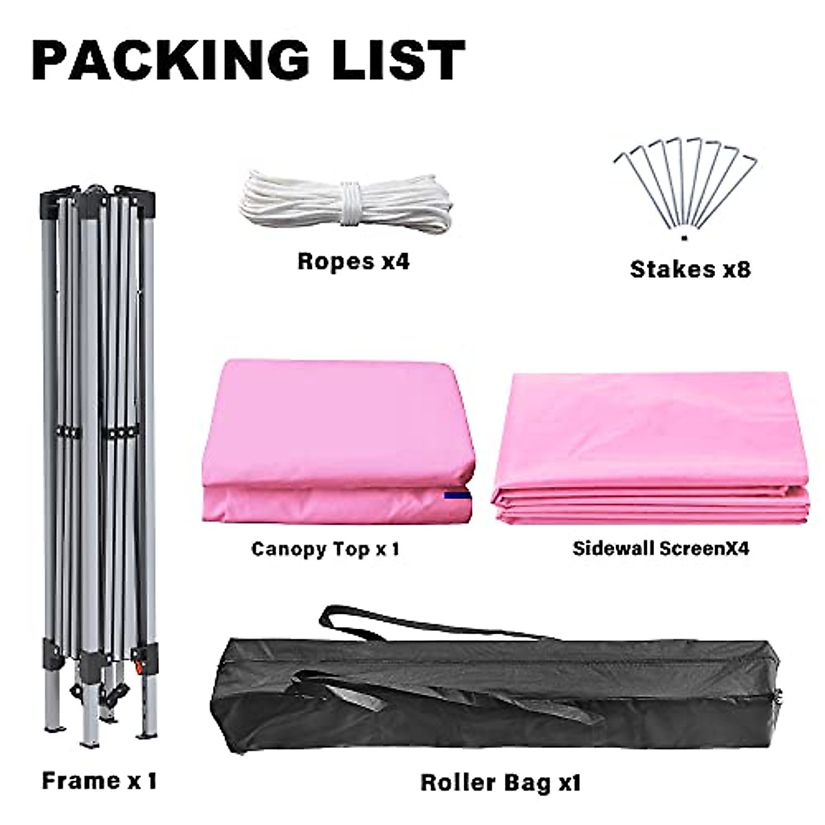 Saemoza Pop Up Canopy Tent, 10x10 Outdoor Commercial Instant Gazebo Tent with 4 Removable Sidewalls, Height Adjustable Portable Beach Canopy with Carry Bag (Pink)