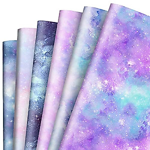 Whaline 12 Sheet Galaxy Wrapping Paper Purple Blue Dreamy Starry Sky Gift Art Wrapping Paper for Birthday Baby Shower DIY Crafts Gift Packing Supplies, 19.7 x 27.6 Inch, 6 Designs, Folded Flat