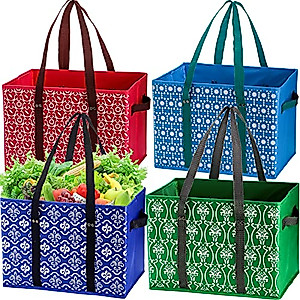 WUWEOT 4 Pack Reusable Grocery Bags, Large Shopping Bags Tote, Foldable Washable Storage Bins with Reinforced Bottom Heavy Duty Handles for Fruit Vegetable Clothes Toys and Picnic