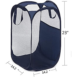 BENJUNC 2 Laundry Baskets, pop-up Laundry Baskets, Foldable mesh Laundry Baskets (Each with 2 Reinforced Handles), Blue ……