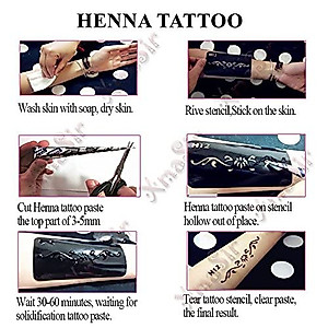 XMASIR 12 Sheets Henna Tattoo Stencils, Glitter Airbrush Hand Temporary Tattoo Stickers Indian Arabian Self Adhesive Tattoo Templates (S5-12P)