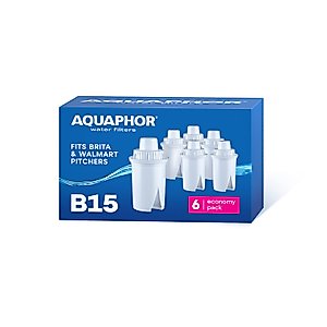 AQUAPHOR B15 Water Filter Cartridge I 6 cartridges I Filters limescale & chlorine & heavy metals I AQUALEN Technology I For better food & drink I Protects kitchen appliances I 45 Gallons per filter