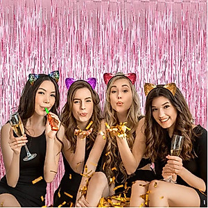 Rose Gold Tinsel Curtain Party Backdrop- Foil Fringe Curtain Streamers for Bachelorette Party Decorations Bride to Be Birthday Girls Streamers Party Decor 4 Packs(2M-78IN) (Rose Gold)
