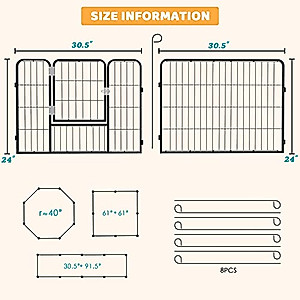 OFIKA Heavy Duty Metal Playpen for Medium/Small Animals, 8 Panels 24”Height x 32" Width, Dog Fence Exercise Pen with Doors, Pet Puppy Pen for Outdoor, Indoor, RV, Camping, Yard