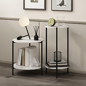 Furinno Besi 2-Tier Modern Round Side End Table with Sturdy Metal Legs, 15.55 (W) x 10.58 (H) x 5.46 (D) inches, Marble White