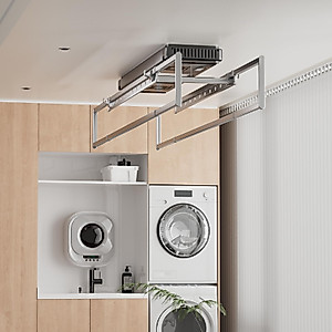 Ouayrhea Ceiling Clothes Drying Rack Electrical - Foldable Telescoping Laundry Drying Rack with Heater Fan, Remote and Led Light (Ceiling Mounted,130)