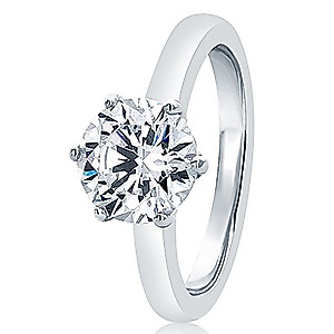 Sterling Silver Ring Round 2 carat CZ Stone 6 prong Classic Solitaire Wedding Engagement Ring 8MM (Size 5 to 10), 7