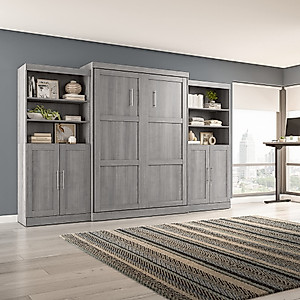 Bestar Pur Queen Murphy Bed with Closet Storage Organization, Platinum Gray 136-inch Sleeping Arrangement for Multipurpose Room with Wardrobe Organizers