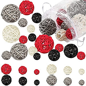 Shappy 24 Pieces Rattan Ball Decorations Wicker Rattan Balls with Organza Bag for Vase Bowl Filler Christmas Tree Ornaments Wedding Centerpieces Home Patio Garden Hanging Decoration