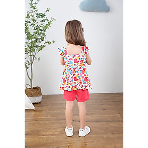 Popshion Girls Valentine's Day Outfit Toddler Girls Summer Clothes 2 Piece Set Heart Ruffle Sleeveless Shirt and Red Short Clothing Set Size 3t/6653