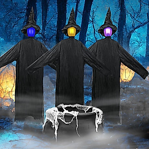 Set of 3 Halloween Witch Decoration, Light Up 6 FT Holding Hands Screaming Witches Sound-Activated Sensor, Scary Witch with Stakes for Garden Yard Haunted House Porch