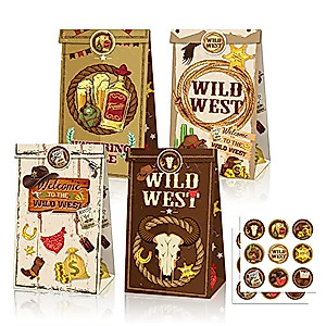 Kristin Paradise 12Pcs Western Cowboy Party Favor Bags, Texas Rodeo Theme Birthday Paper Goodie Gift Bags