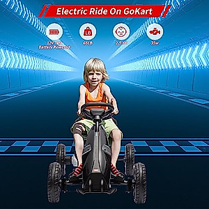 12V Electric Go Kart for Kids,7Ah Battery Powered Car for Toddlers, Adjustable Seat, High/Low Variable Speeds,EVA Wheels, Outdoor Ride On Toy Vehicle Gift for 3-6 Years,Black