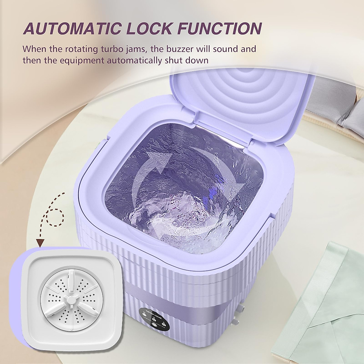 Portable Washing Machine, Mini Washing Machine Turbine Wash, 10L Mini Portable Washer for Underwear, Sock, Baby Clothes, Travel, Camping, Dorm, RV, Home Foldable Small Portable Laundry Machine