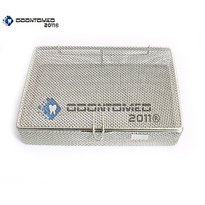 OdontoMed2011 Instrument Tray and Mesh Perforated Baskets Sterilization Tray 9" X 6.25" X 1.5" with Lid Stainless Steel, OD2011-DN-313