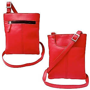 Rising Bloom Handmade Real Leather Cross Body Bag Messenger Bag Soft Shoulder Bag Organizer For Ladies Mens Unisex New (Red Leather)