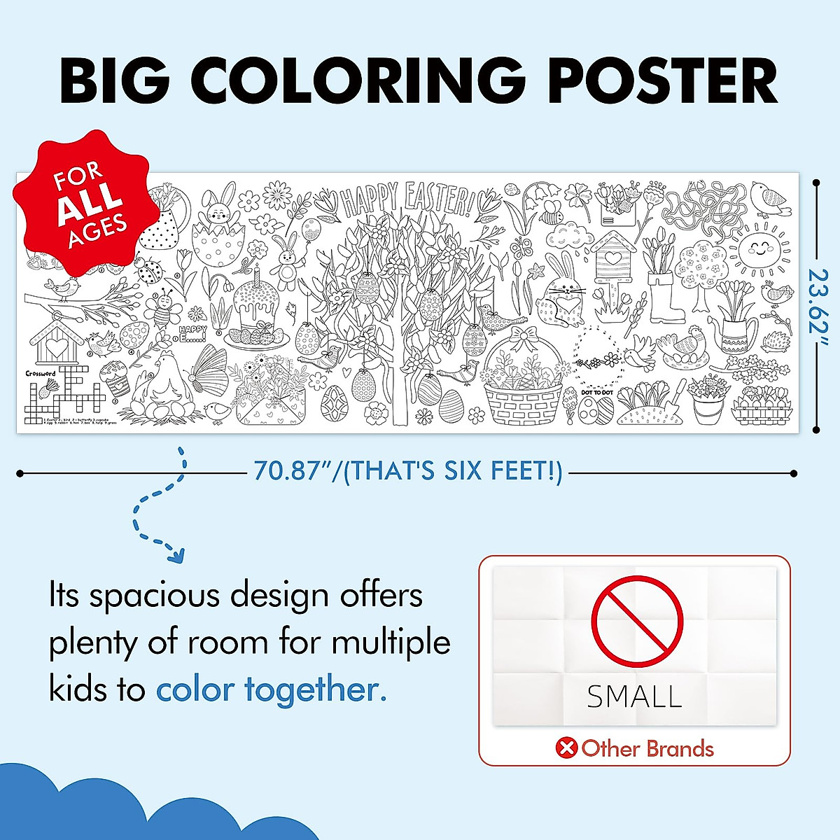 JellyPanda Easter Large Coloring Table Cloth Happy Easter Giant Coloring Poster Bunny Egg Pages Sheets Paper for Kids Adults 71 * 23.6 in