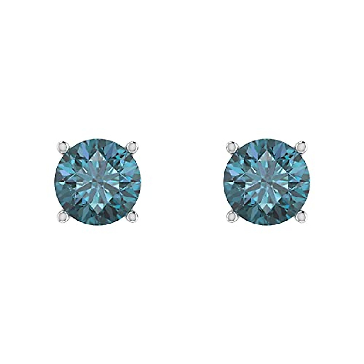 1 Carat 4-Prong Set Blue Diamond Stud Earrings in 10K White Gold