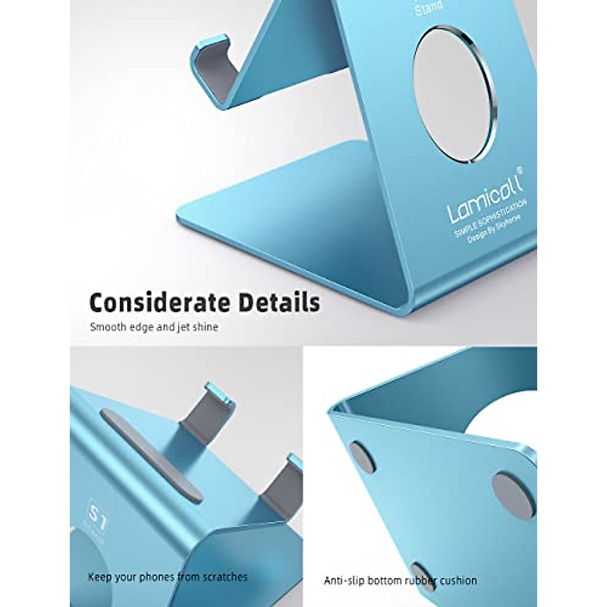 Lamicall Cell Phone Stand, Desk Phone Holder Cradle, Compatible for Phone 13 12 Mini 11 Pro Xs Max XR X 8 7 6 Plus SE, Smartphones Dock, Office Desktop Accessories - Blue