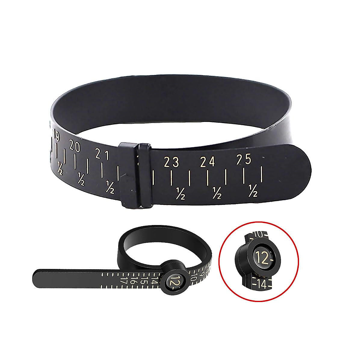 Ring Size 1-17 US Size Ring Size Measuring Tool with Magnifier Bracelet Size Measuring Tool for Men and Women (Black Size Gold Scale)