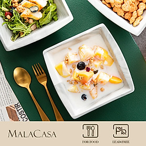 MALACASA Marble Grey Cereal Bowls, 13 Ounce Square Dessert Bowls Side Dish Bowls, Serving Bowls Set for Ice Cream, Salad, Pudding and Pasta, Set of 6, Series Blance