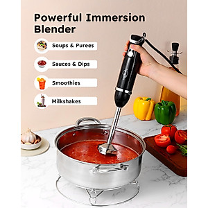 Sangcon Immersion Blender Handheld, 3-in-1 Hand Blender Electric, 400W Handheld Blender, Stainless Steel Blade Stick Blender with Whisk, Milk Frother Attachments - Black