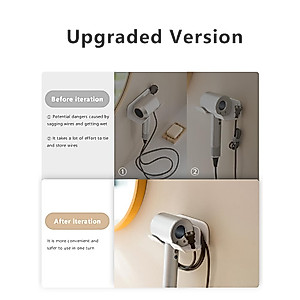 STORICANS Universal Hair Dryer Holder, Blow Dryer Hanger Wall Mount for Hair Dryer Hook with Plug&Cord Organizer Self Adhesive for Cabinet Bathroom |White | 5x4 Inch
