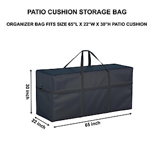 H-kenan Heavy Duty 600D Waterproof Extra Large Outdoor Patio Cushion Furniture Storage Bag with Handles, Zipper for Patio Furniture and Other Storage Items L 65“ x W 22” x H 30”