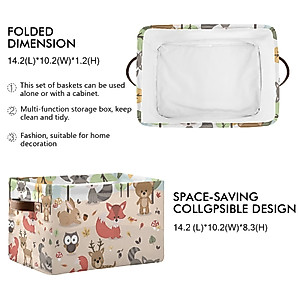 ALAZA Rectangular Storage Bins with Handles,Collapsible (Cute Woodland Forest Animals Deer Rabbit Bear Fox Raccoon Bird Owl) Laundry Hamper Storage Box for Toy Bins,Gift Baskets Bedroom,Clothes,1