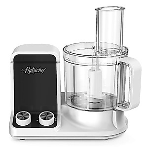 NutriChefKitchen Multipurpose 12 Cup Food Processor - Ultra Quiet 600 Watt Powered Electric & Vegetable Chopper w/Pre-set Speed Function for Easy Prep 6 Attachment Blades NCFP8.7, Black, White