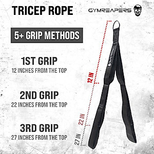 Gymreapers Tricep Rope Cable Attachment (3 Lengths Built in One) Multi-Workout Rope Tricep Pull Down Extension - Perfect for Gym/Home Use