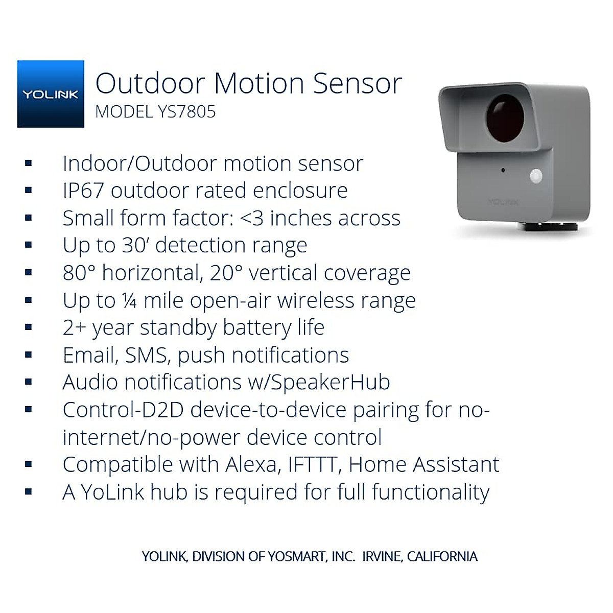 YoLink LoRa Smart Outdoor Motion Sensor Starter Kit, Driveway Alert, Property Invasion/Tresspassing Detector, Email/SMS/Push Alerts, Alexa, IFTTT, Home Assistant: Includes (2) Sensors, (1) SpeakerHub