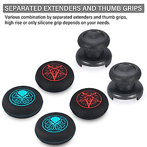 Playrealm FPS Thumbstick Extender x 2 & Printing Rubber Silicone Grip Cover x 4 for Xbox Series X/S & Xbox One Controller(Cthulhu Abyss Blue&Demon Circle)
