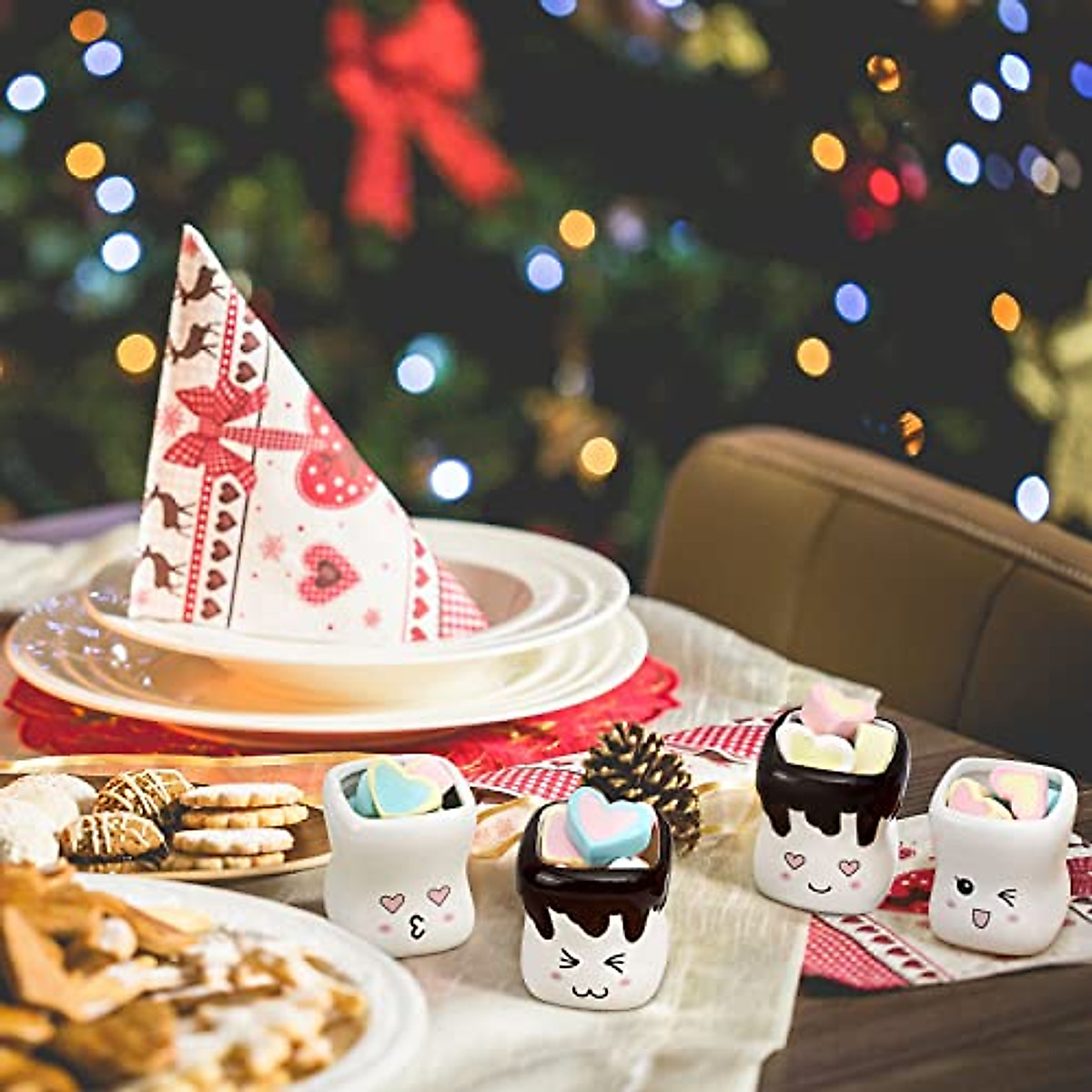 Maustic Cute Marshmallow Mugs Set of 4, Hot Chocolate Cocoa Mugs, Mini Marshmallow Cups with Faces, Marshmallow Shaped Mugs Ceramic, Gifts for Kids Women Christmas Valentines Day Thanksgiving 5 Oz