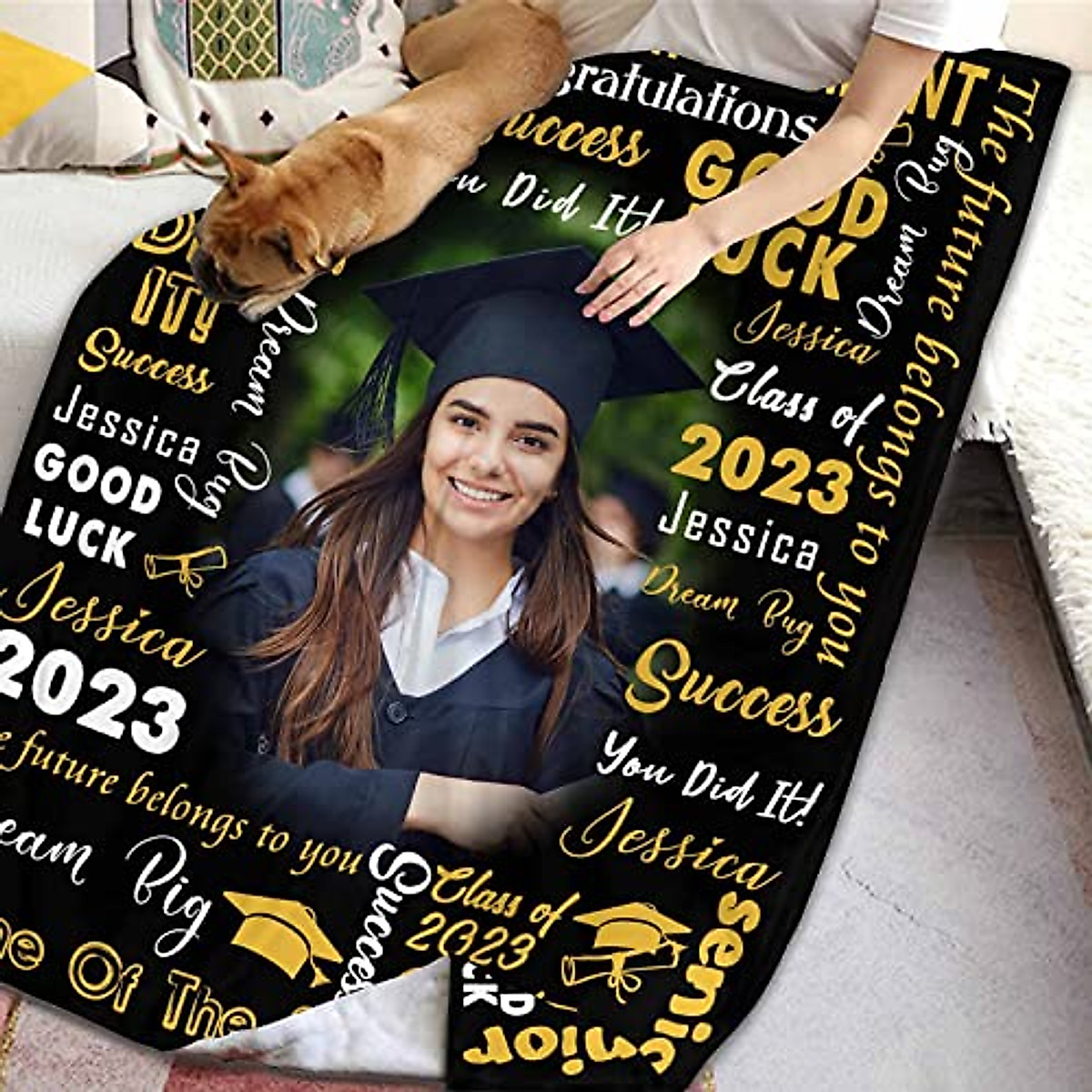 YFgohighhh Personalized Class of 2023 Bedding Throw Blankets One Photos, Yellow Funny for Graduation Valentines,Boyfriend,Dad,Mom,Friends,New Year,Birthday-30 x40