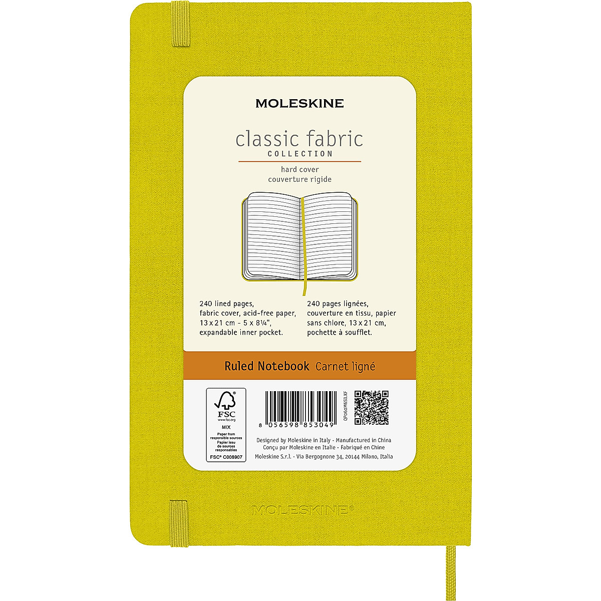 Moleskine Classic Notebook, Hard Cover, Large (5" x 8.25") Ruled/Lined, Hay Yellow (Silk), 240 Pages